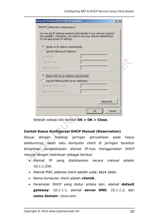 Configuring NAT & DHCP Service Using Cisco Router | PDF