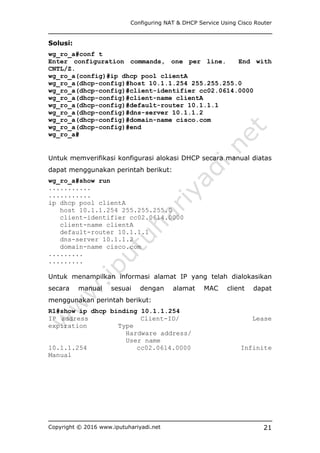Configuring NAT & DHCP Service Using Cisco Router | PDF