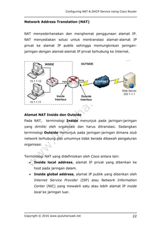 Configuring NAT & DHCP Service Using Cisco Router | PDF