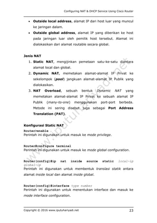 Configuring NAT & DHCP Service Using Cisco Router | PDF