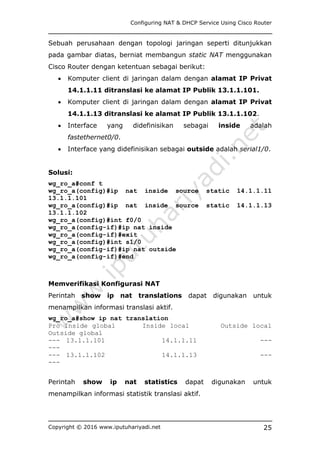 Configuring NAT & DHCP Service Using Cisco Router | PDF