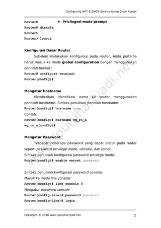 Configuring NAT & DHCP Service Using Cisco Router | PDF