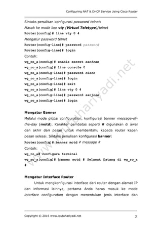 Configuring NAT & DHCP Service Using Cisco Router | PDF