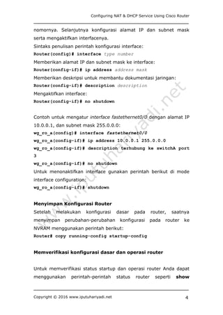 Configuring NAT & DHCP Service Using Cisco Router | PDF