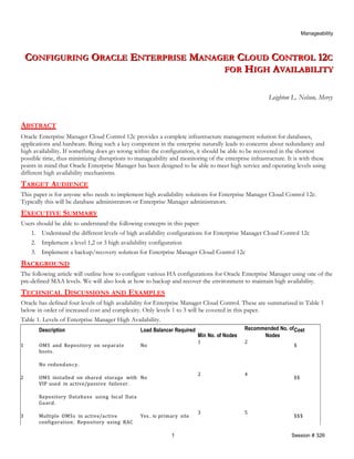 Configuring oracle enterprise manager cloud control 12 c for high ...