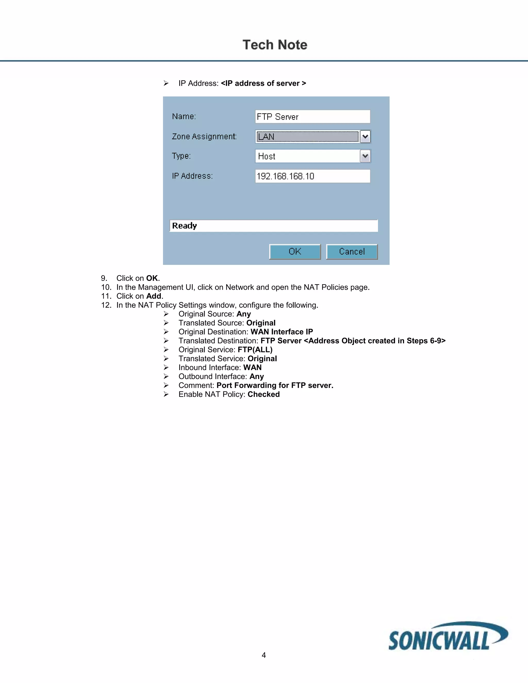 Configuring sonic wall__port_forwarding | PDF