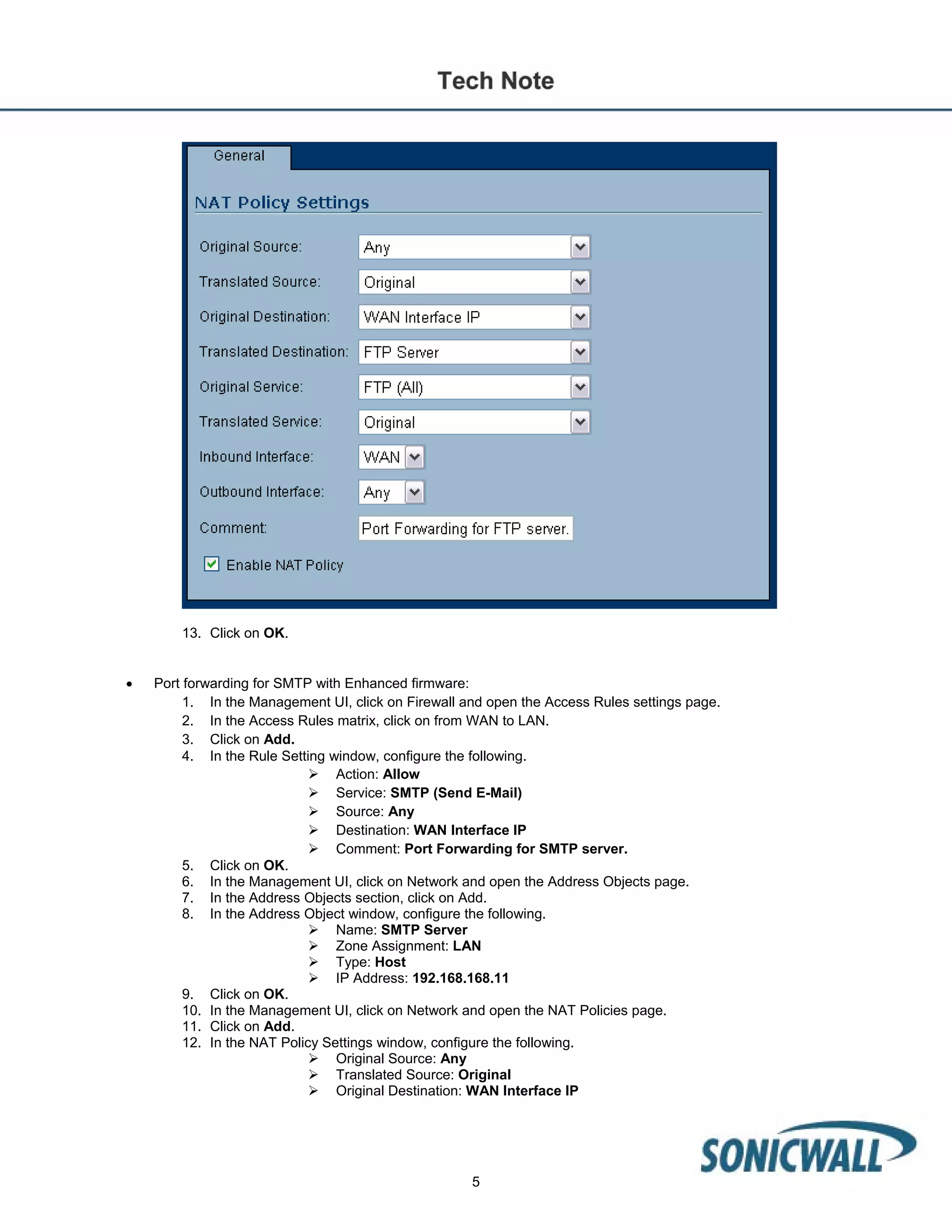 Configuring sonic wall__port_forwarding | PDF