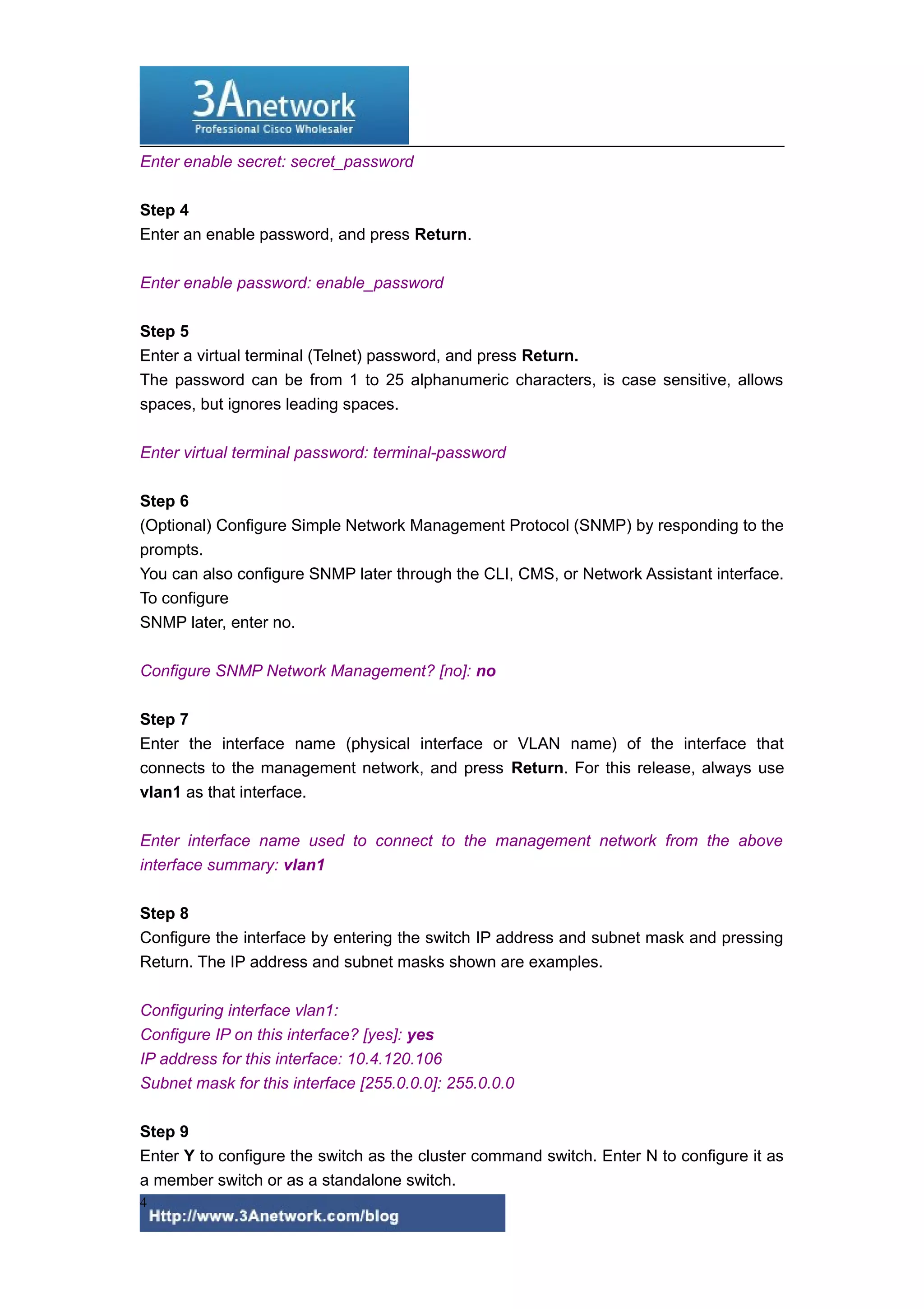 Configuring the cisco switch with the cli based setup program | PDF