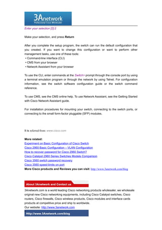Configuring the cisco switch with the cli based setup program | PDF