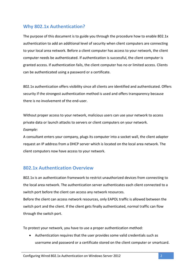 Configuring Wired 802 1x Authentication On Windows Server 2012 Pdf Computer Networking Computing