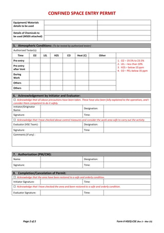 CONFINED SPACE ENTRY PERMIT Form # HSEQ - CSE Rev 3.docx