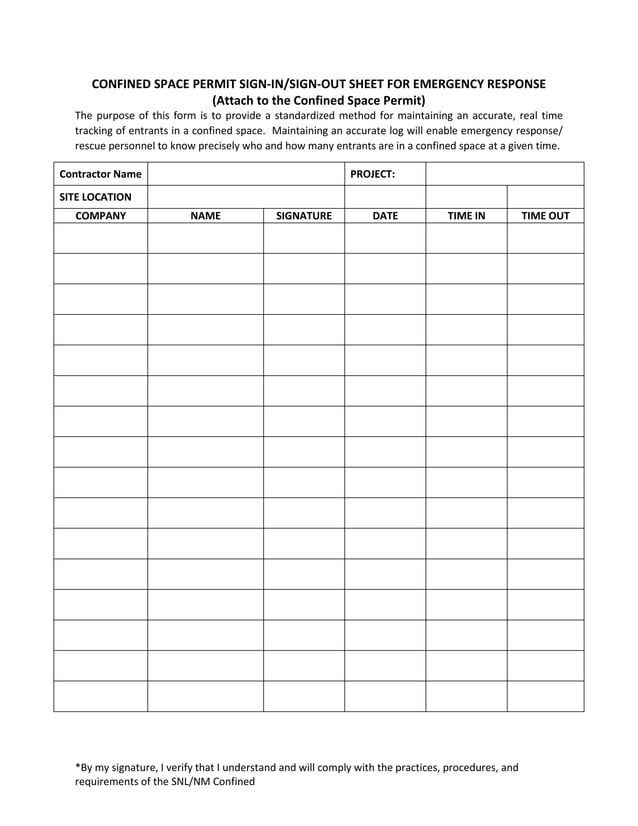 Confined space permit sign Entry Log | PDF