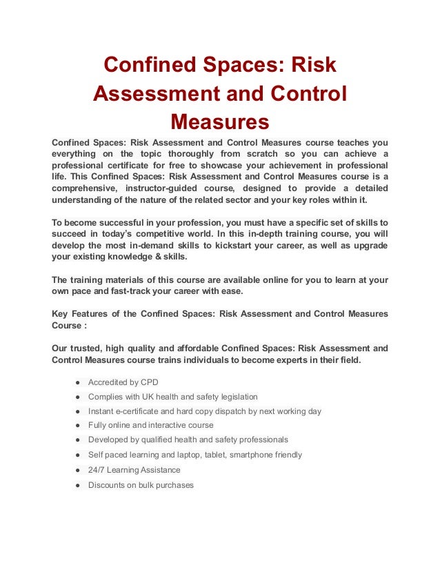 Confined spaces risk assessment and control measures