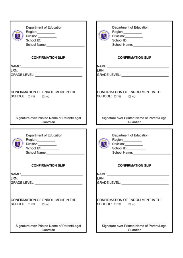 CONFIRMATION-SLIP confirmation slip upon enrollment | PDF