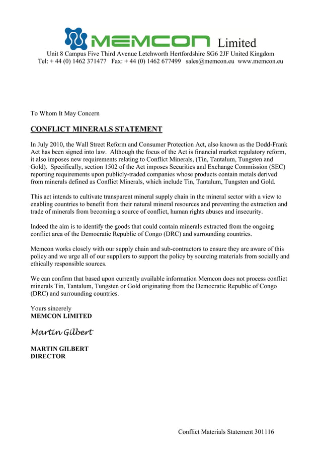 Memcon Conflict minerals-statement | PDF