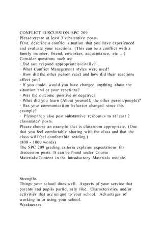 CONFLICT DISCUSSION SPC 209Please create at least 3 substantive | PDF