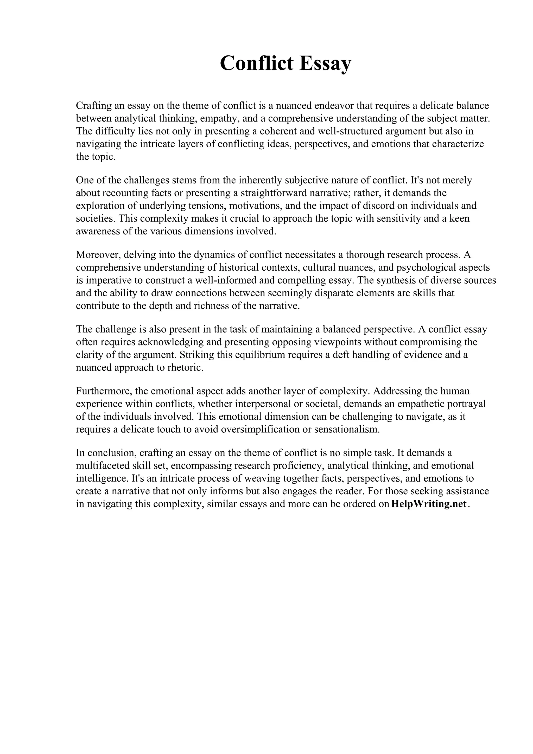 Conflict Essay. Gwinnett Technical College | PDF