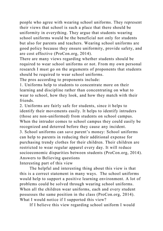 Conflicting Viewpoints On Students Wearing Uniforms 1.docx