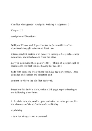 Conflict Management Analysis Writing Assignment 3 Chapter.docx
