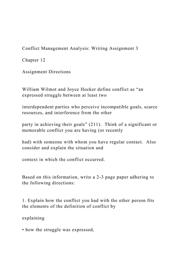 Conflict Management Analysis Writing Assignment 3 Chapter.docx