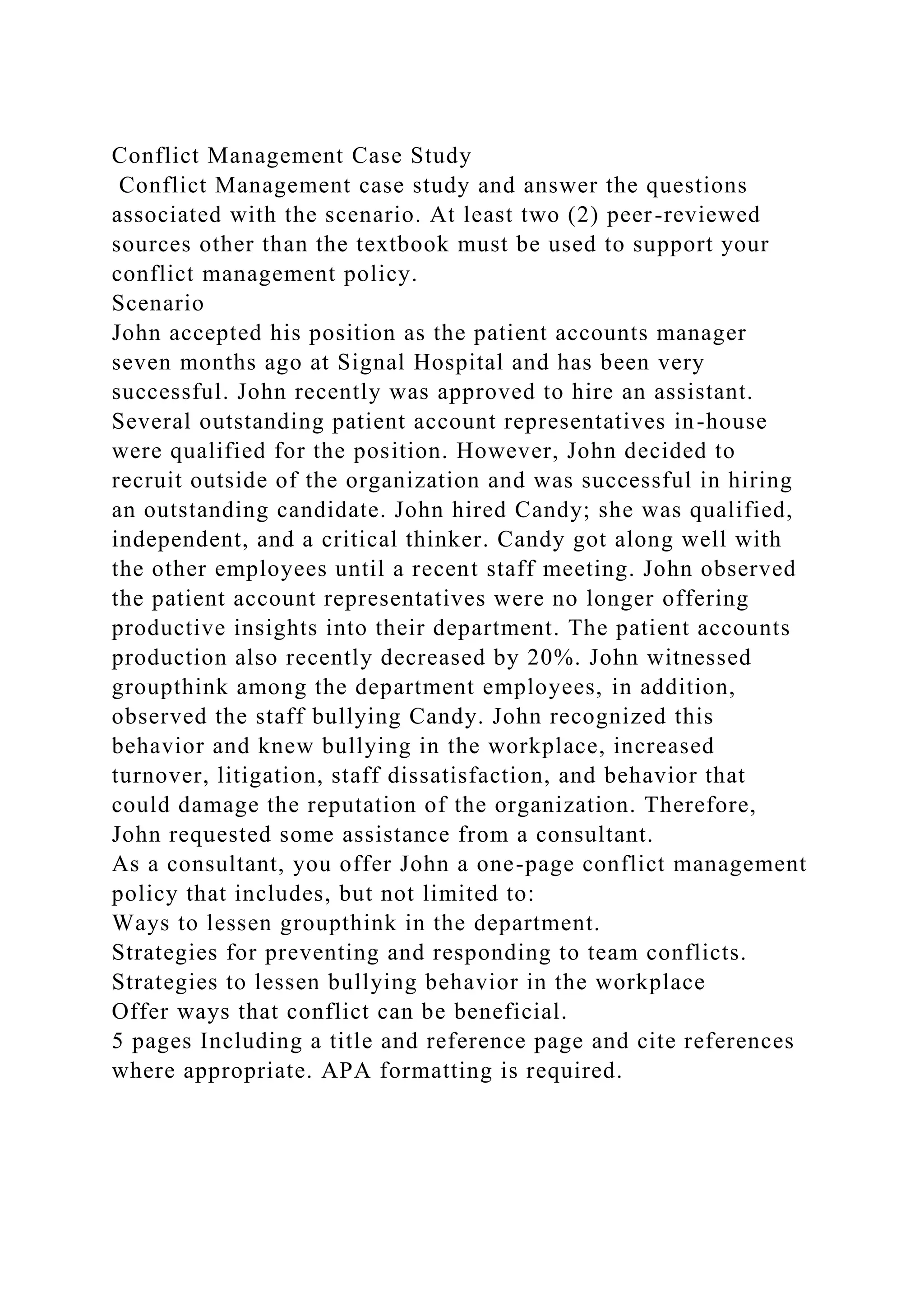 Conflict Management Case Study Conflict Management case study and .docx ...