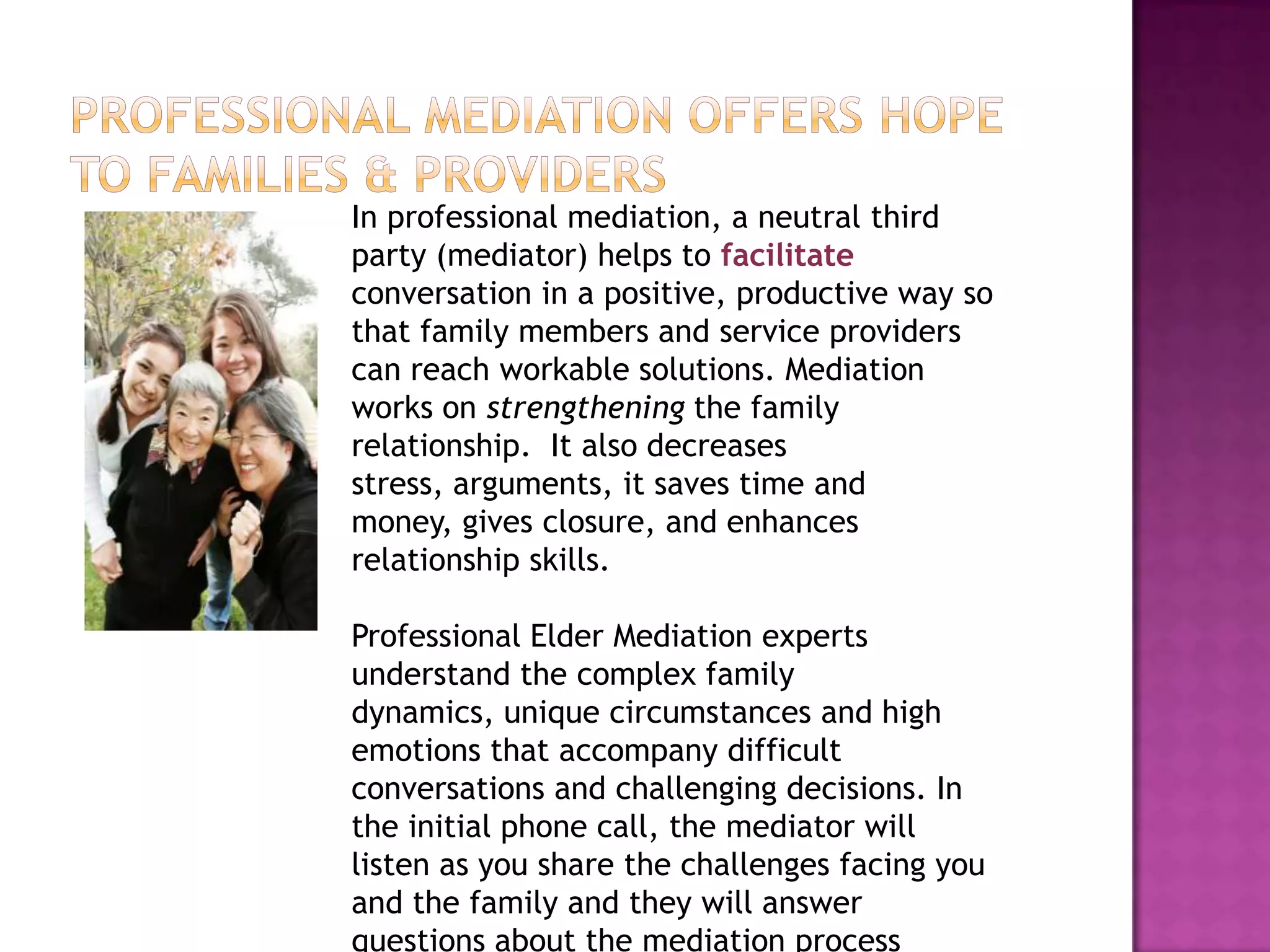 Conflict management & mediation in elder care | PPTX