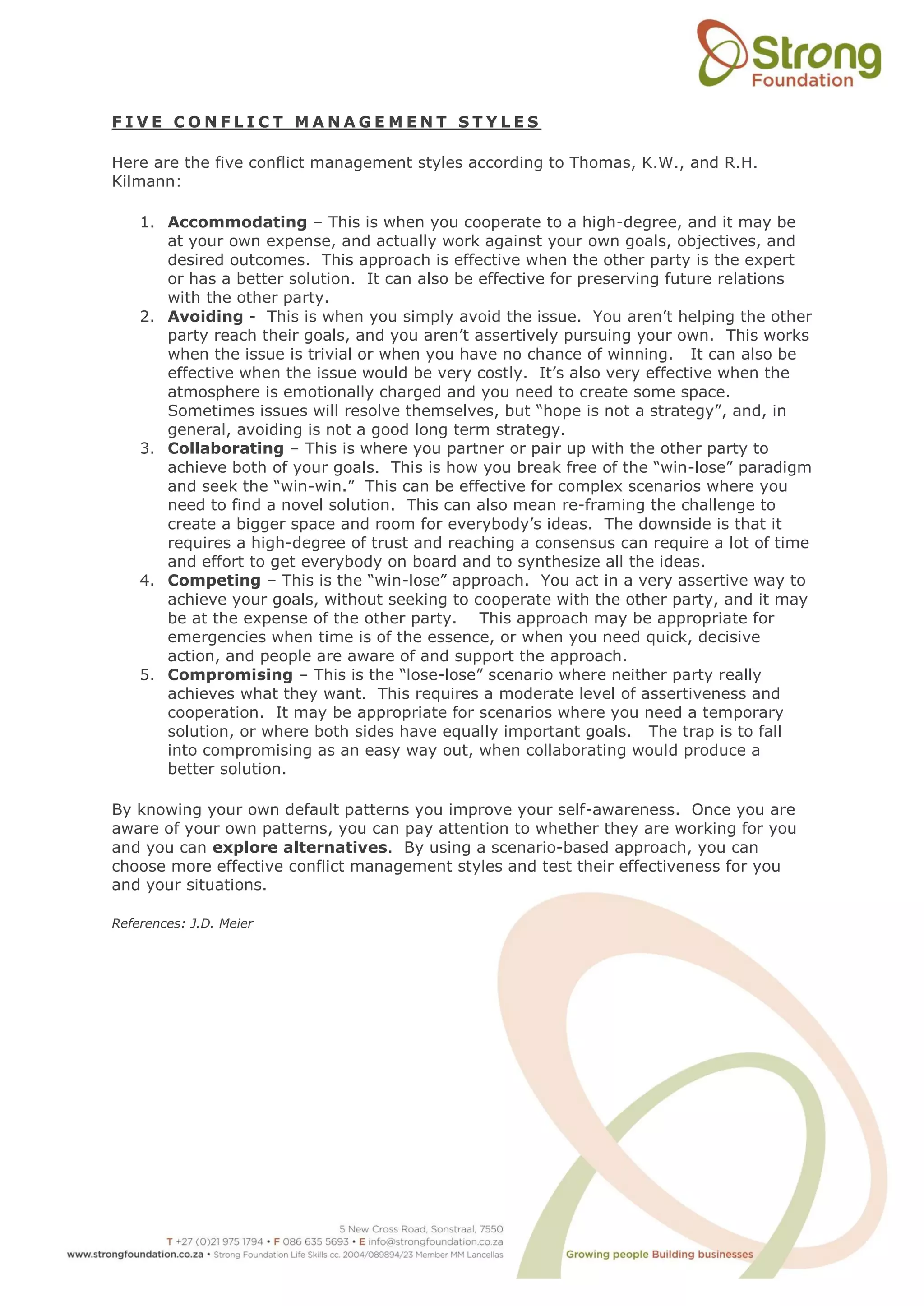 Self Assessment Test for Conflict Management | PDF