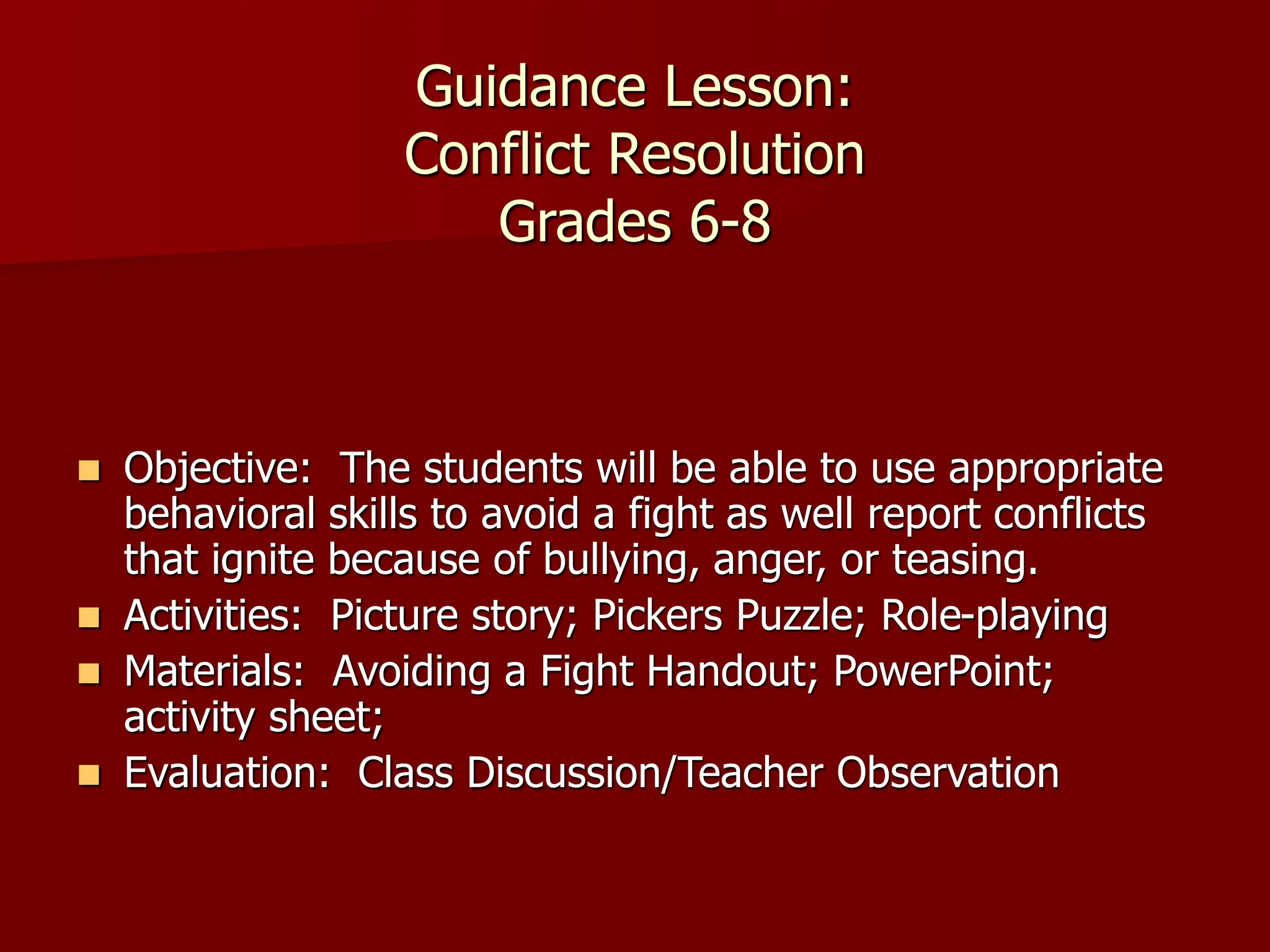 Conflict Resolution avoiding a fight.ppt
