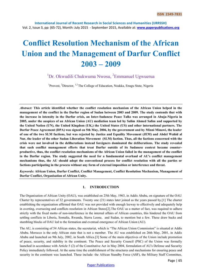 Conflict Resolution Mechanism of the African Union and the Management ...