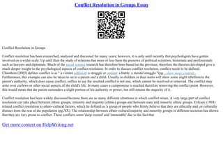 Conflict Resolution Essay | PDF | Careers