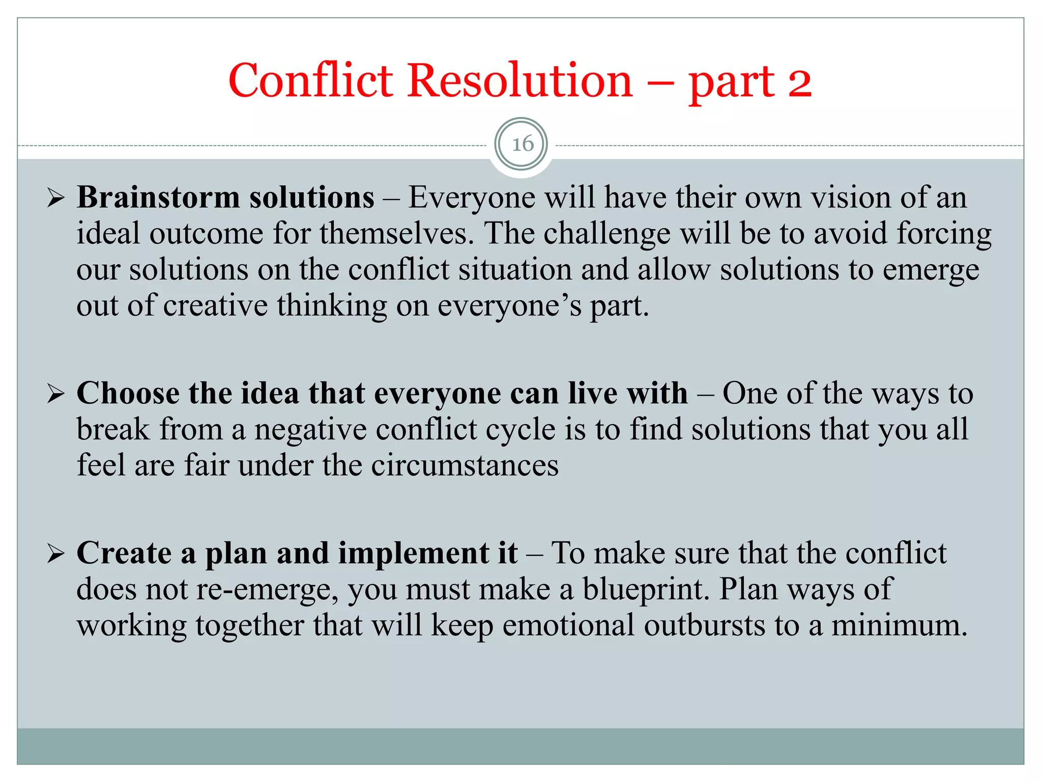 Recognizing, Responding and Resolving Conflict | PPTX