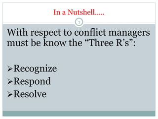 Recognizing, Responding and Resolving Conflict | PPTX