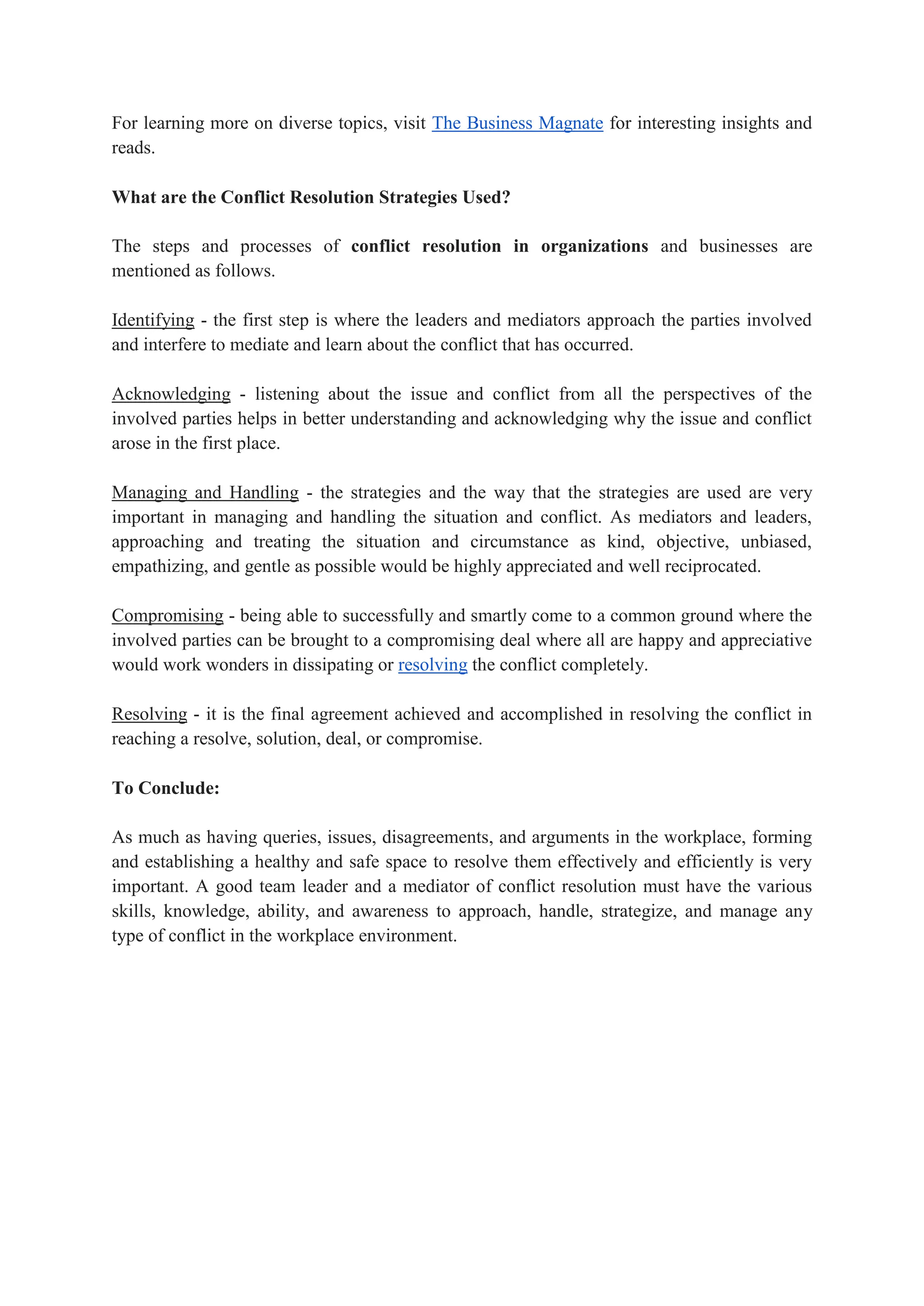 Conflict Resolution Importance and Strategic Management | PDF