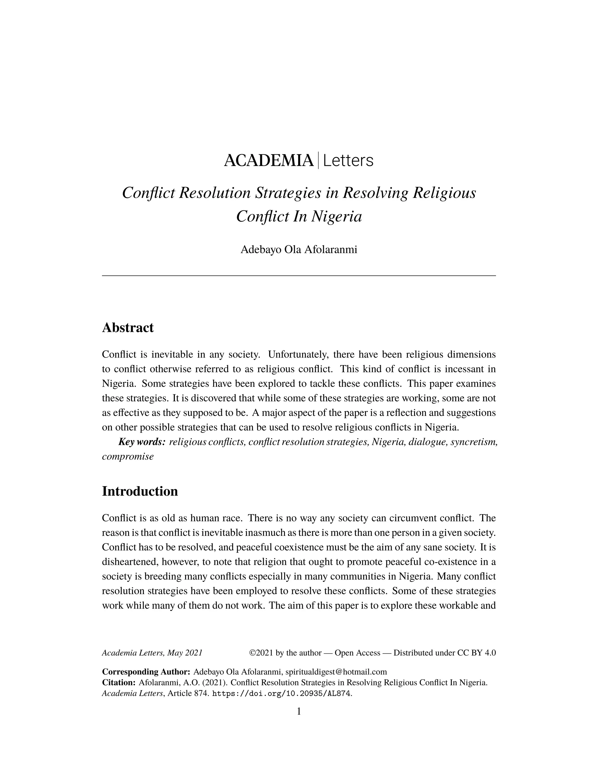 Conflict resolution strategies in resolving religious conflict in ...