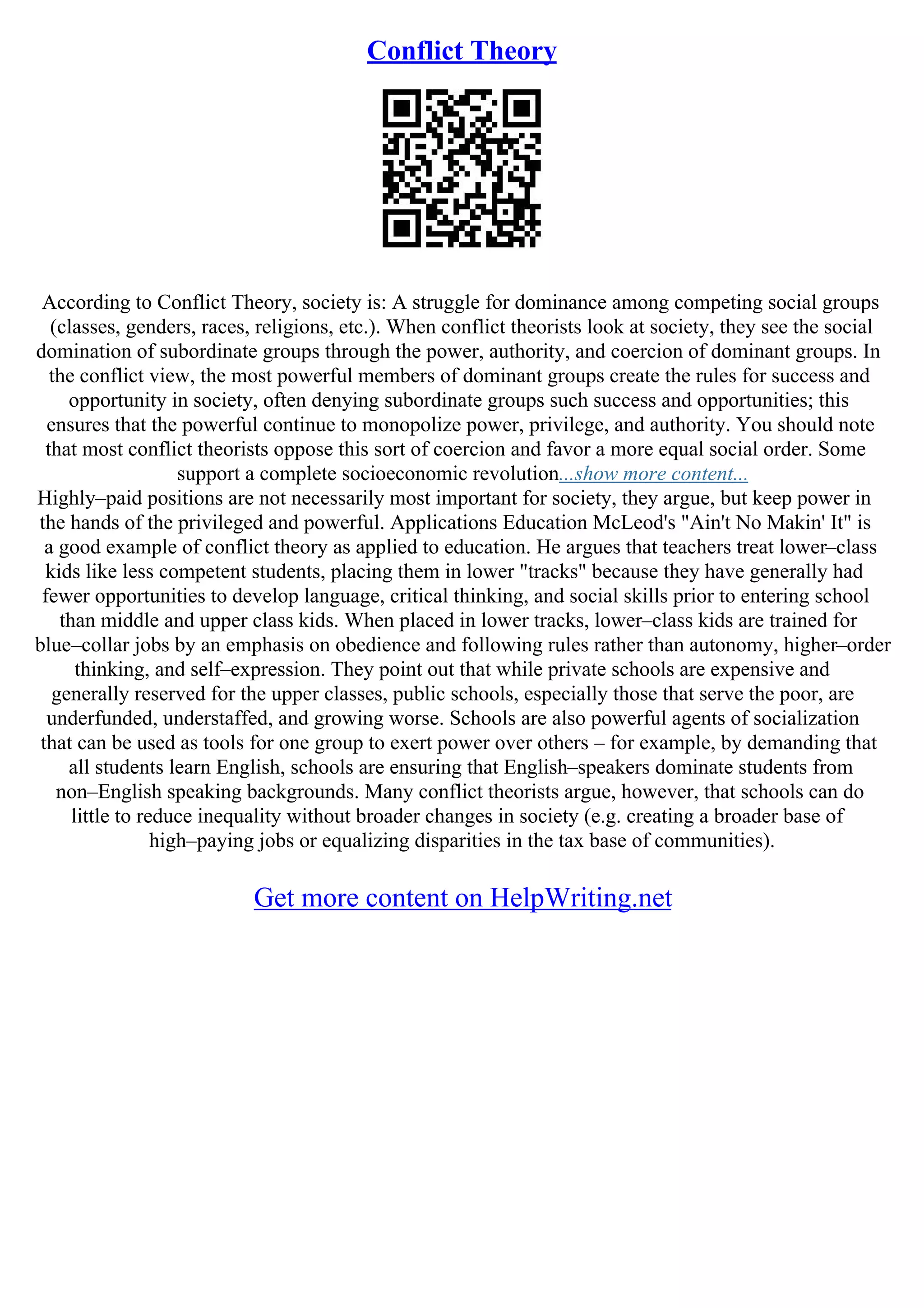 Conflict Theory Essay | PDF