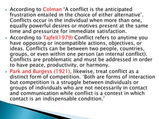 Conflict (types and causes),conflict resolution | PPTX