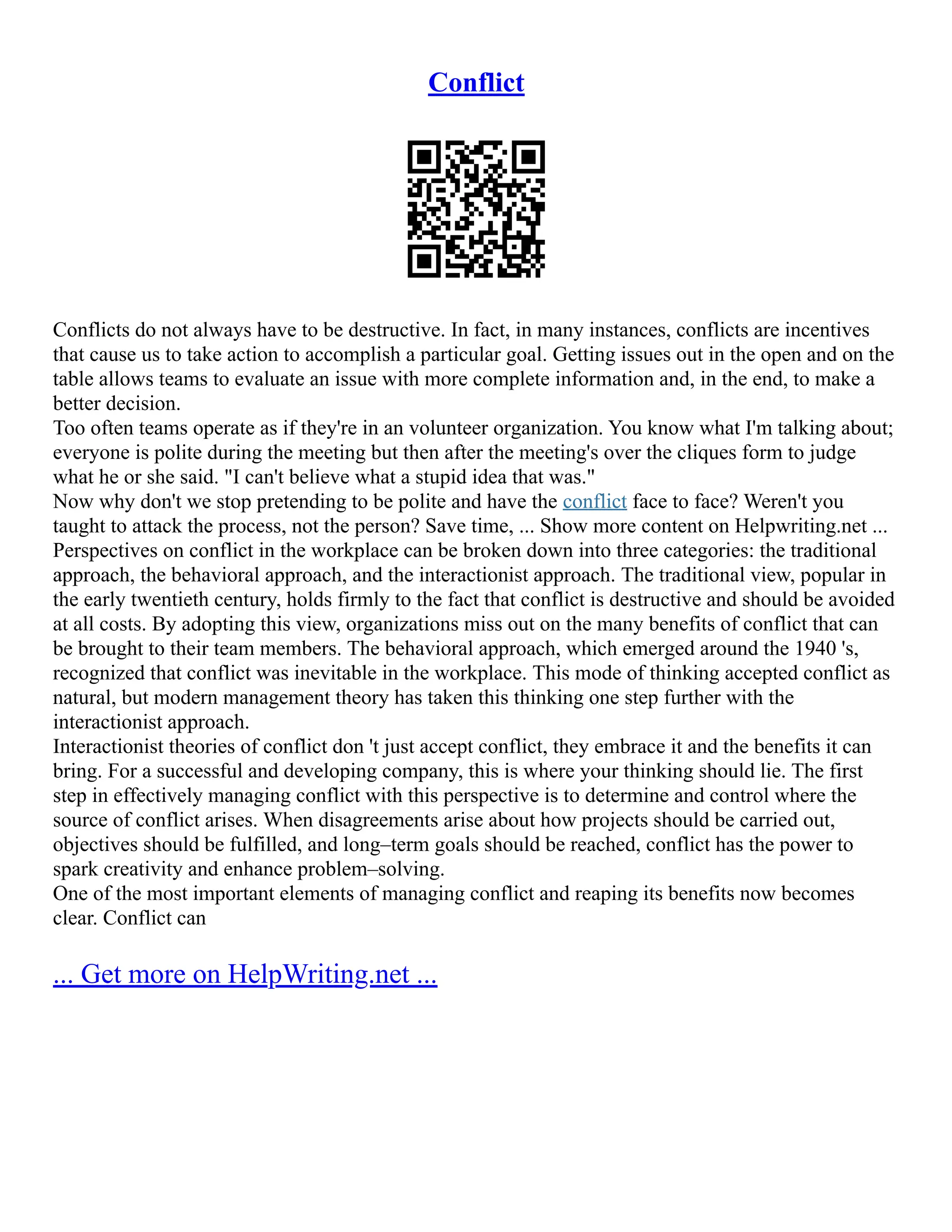 Conflict Worksheet | PDF