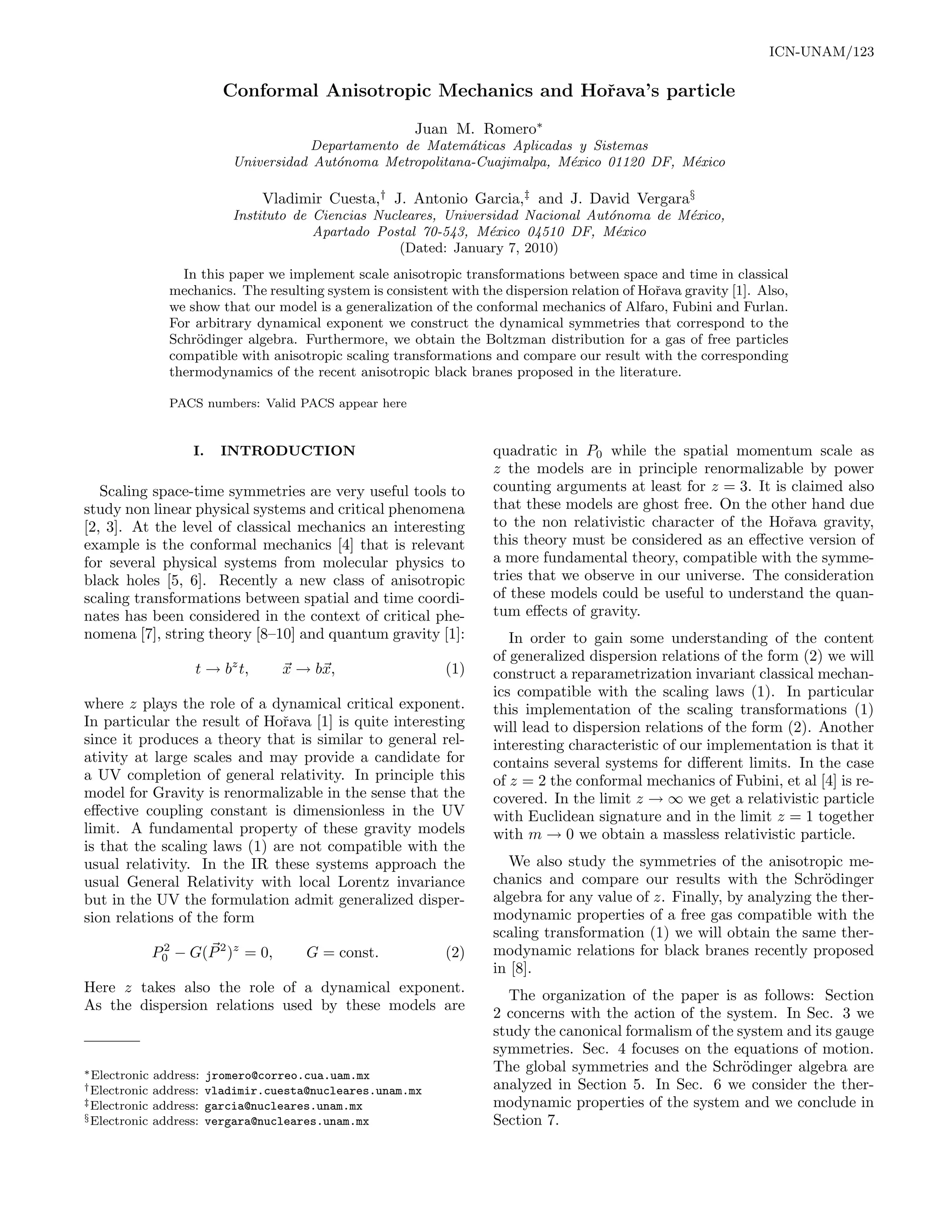 Conformal Anisotropic Mechanics And Horavas Particle | PDF