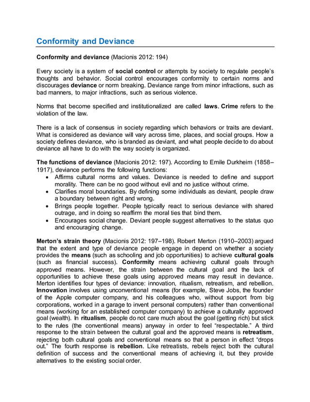 Conformity And Deviance Docx