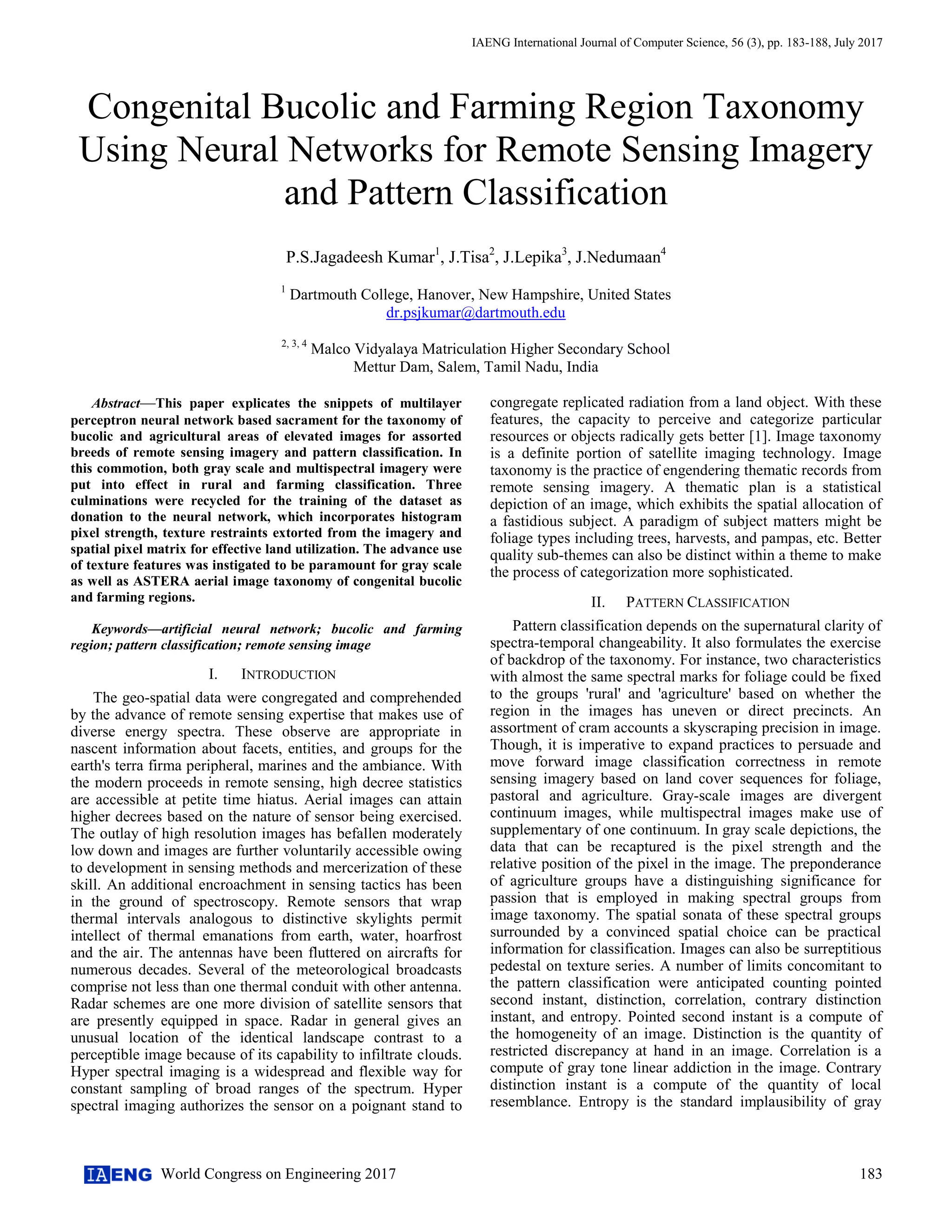 Congenital Bucolic and Farming Region Taxonomy Using Neural Networks for Remote Sensing Imagery ...