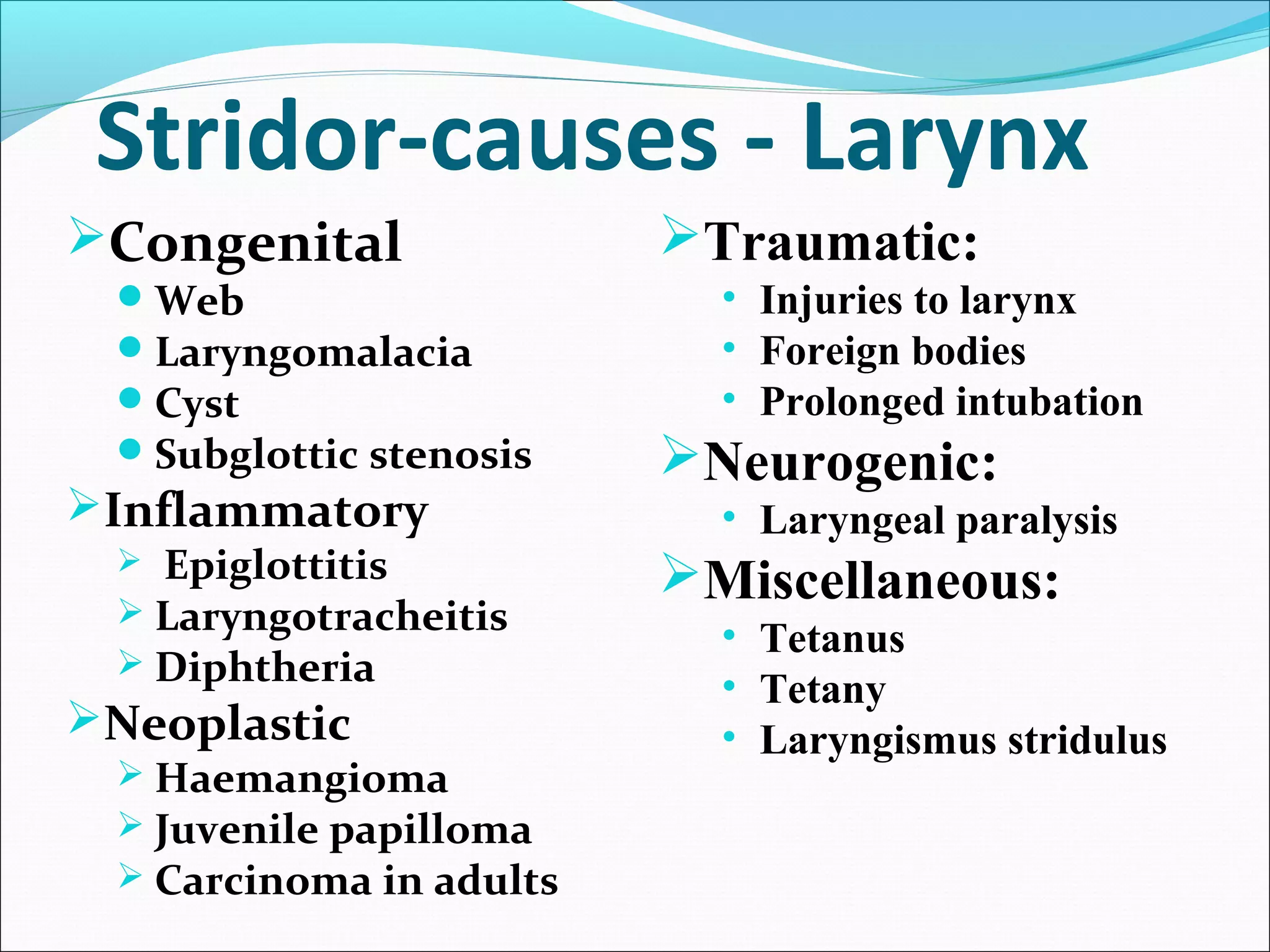 Congenital lesions of larynx and Stridor in Neonates | PPT