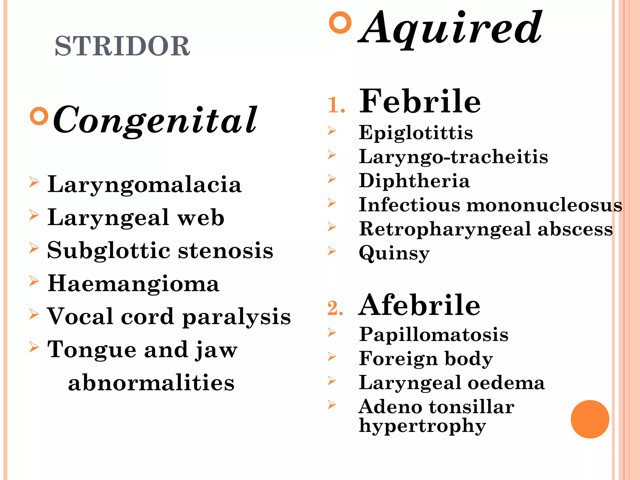Congenital lesions of larynx and stridor management | PPT
