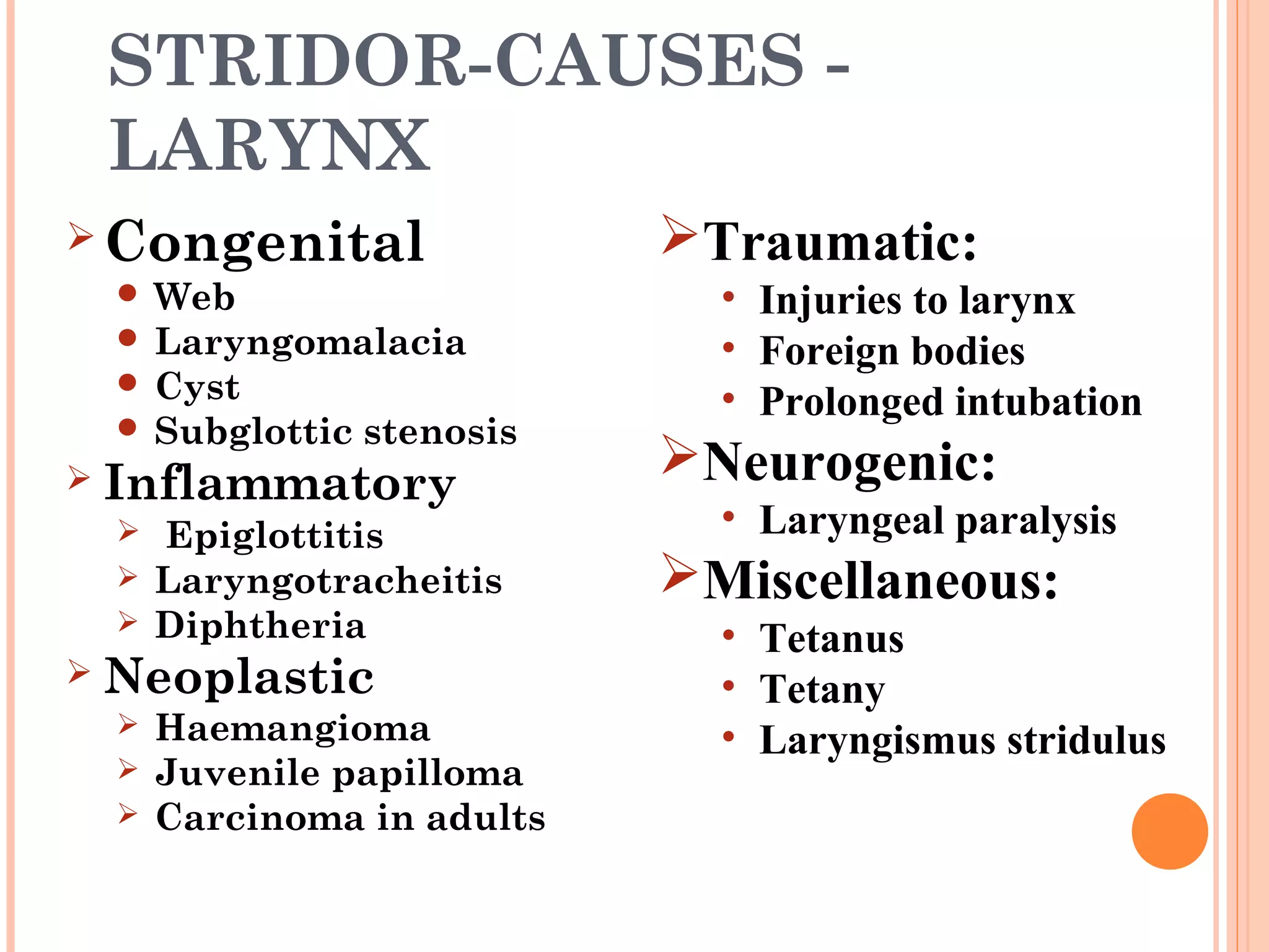 Congenital lesions of larynx and stridor management | PPT
