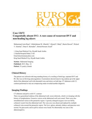 Congenitally absent Inferior Vena Cava: A rare cause of recurrent DVT ...