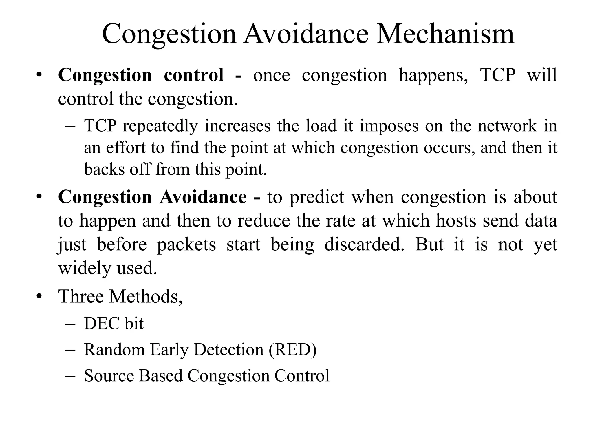 Congestion avoidance in TCP | PPSX