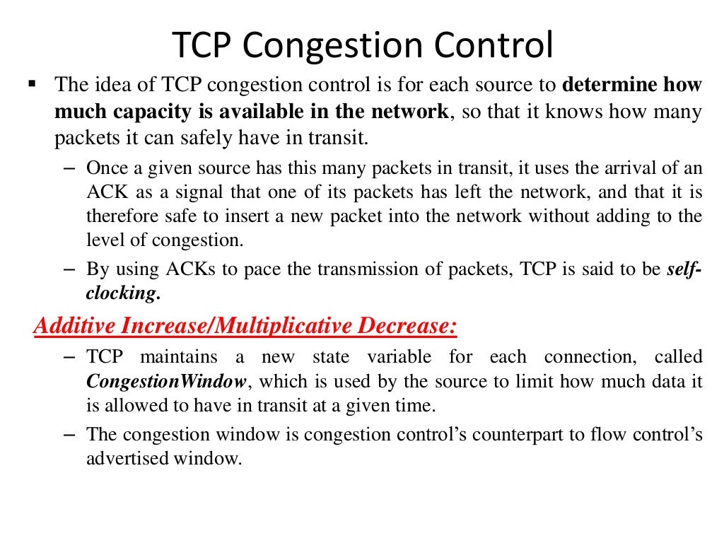 Congestion control in TCP