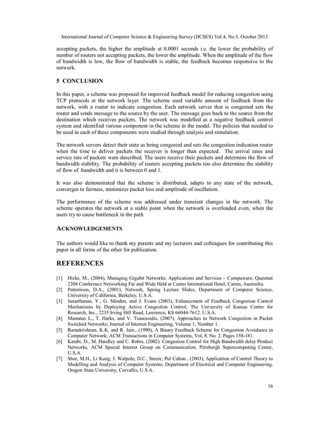 Congestion control in packet switched wide area networks using a feedback model | PDF