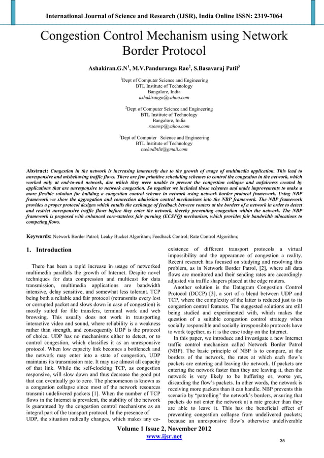 Congestion control mechanism using network border protocol | PDF