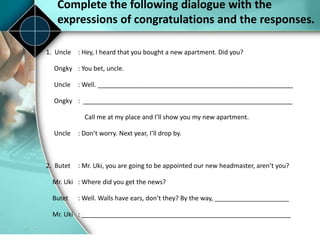 Congratulating and complimenting others | PPTX