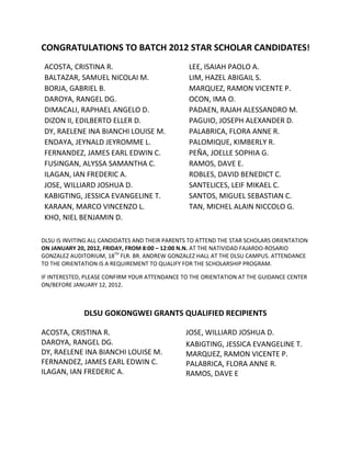 Congratulations to batch 2012 star scholar candidates | PDF